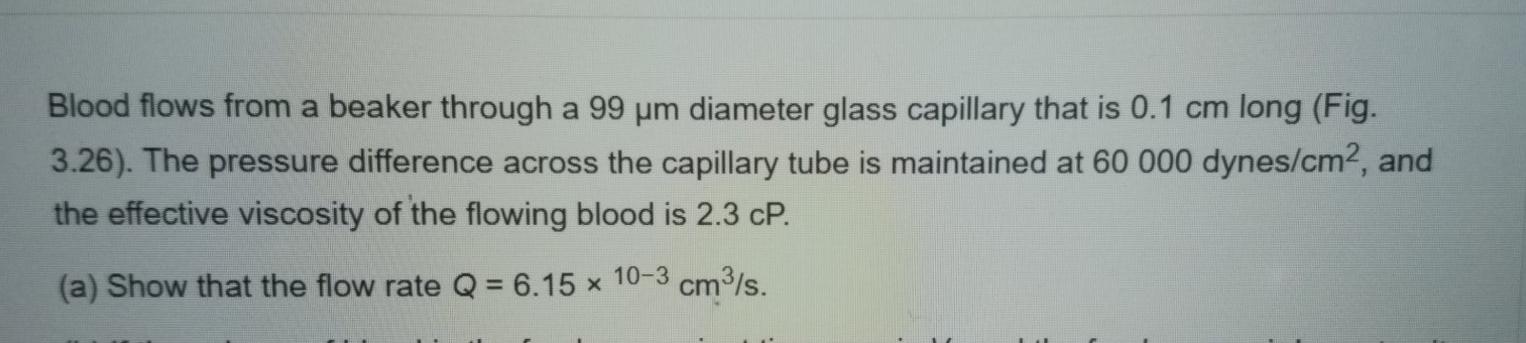 Solved Blood flows from a beaker through a 99 um diameter | Chegg.com