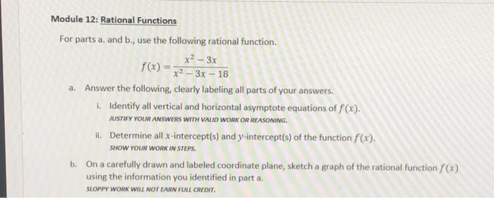 Solved Module 12: Rational Functions For parts a, and b., | Chegg.com