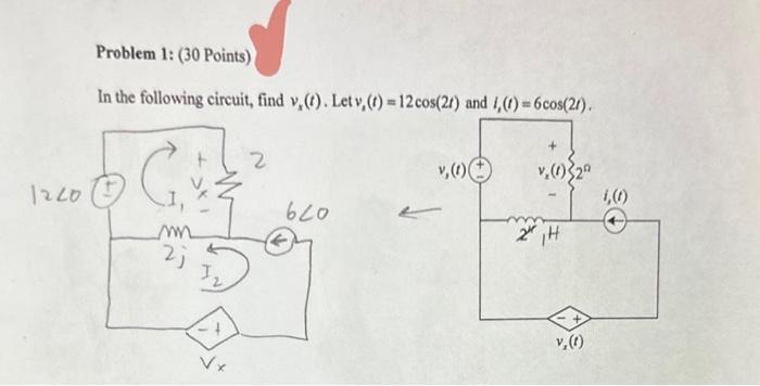 Solved In the following circuit, find vx(t). Let | Chegg.com