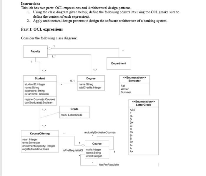 Instructions This lab has two parts: OCL expressions | Chegg.com