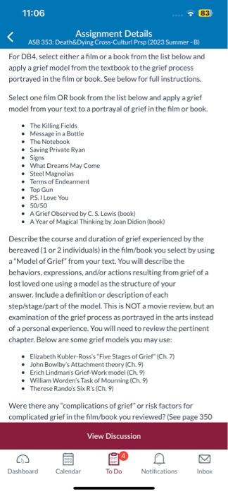 Assignment Details ASB 353: Death\&Dying | Chegg.com