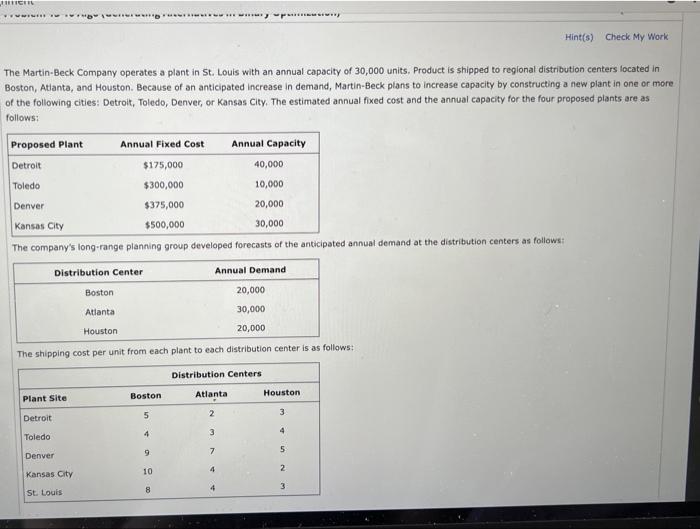 Solved The Martin-Beck Company operates a plant in St. Louis | Chegg.com