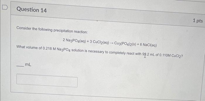 Solved Consider the following precipitation reaction: | Chegg.com