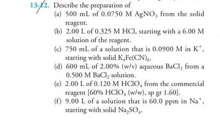 Solved 13-12. ﻿Describe the preparation of(a) 500mL ﻿of | Chegg.com