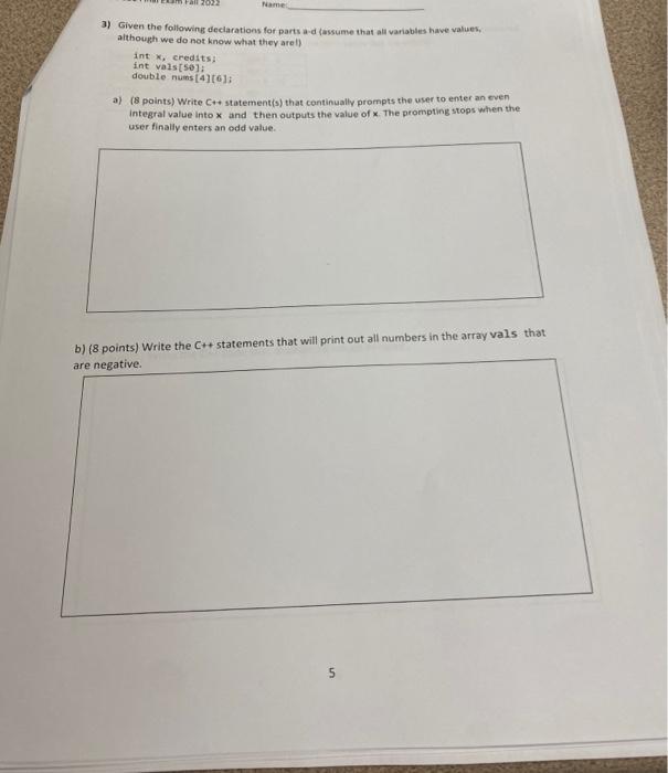 Solved 3) Given the following declarations for parts a-d | Chegg.com