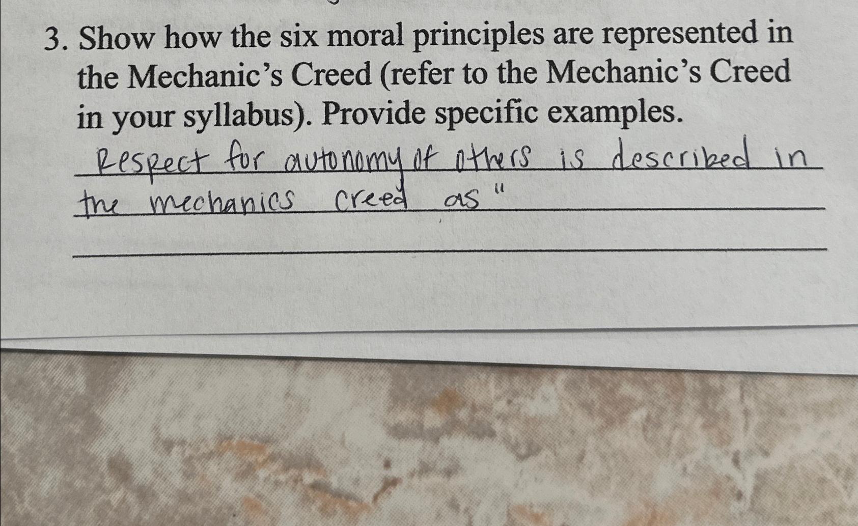 Solved Show how the six moral principles are represented in | Chegg.com