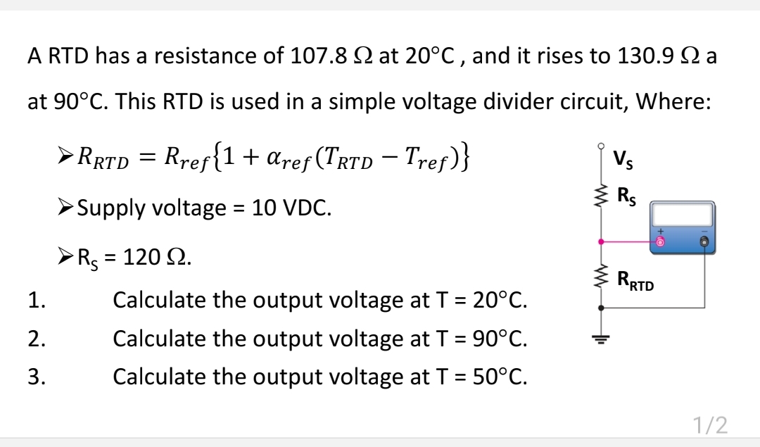 Solved A RTD has a resistance of 107.8Ω ﻿at 20°C, ﻿and it | Chegg.com