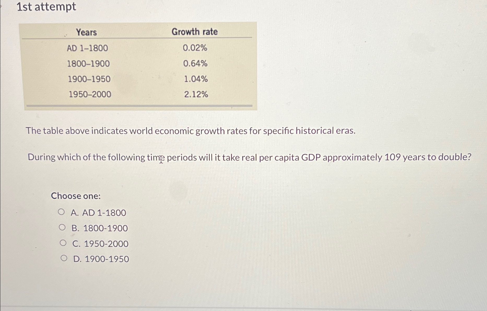 Solved 1st attempt\table[[Years,Growth rate],[AD | Chegg.com