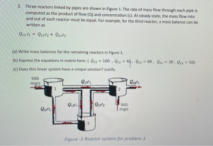 Solved 3. Three reactors linked by pipes are shown in Figure | Chegg.com
