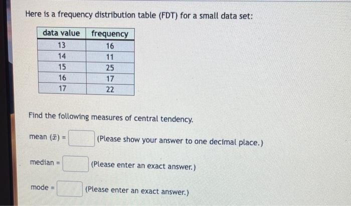 Solved Here is a frequency distribution table (FDT) for a | Chegg.com