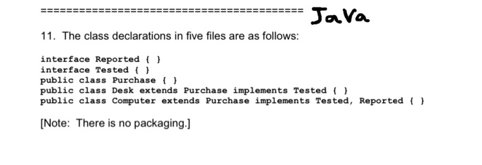 Solved Java 11. The class declarations in five files are as | Chegg.com