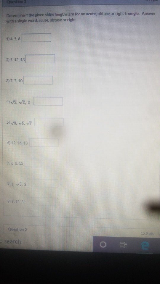 Solved Determine if the given sides lengths are for an | Chegg.com
