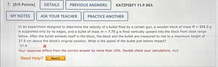Solved In an experiment designed to determine the velocity | Chegg.com