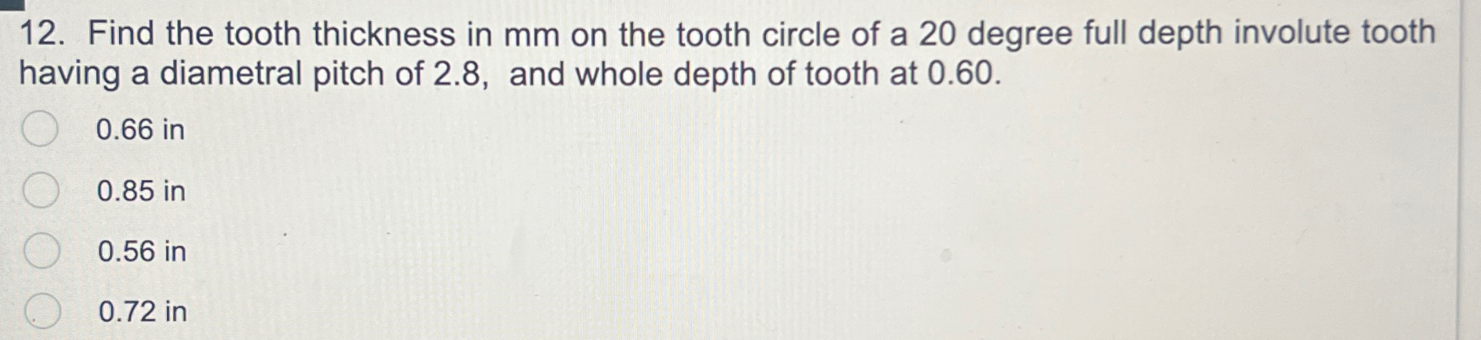 Solved Find the tooth thickness in mm ﻿on the tooth circle | Chegg.com