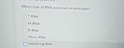 Solved Which type of RNA possesses an | Chegg.com