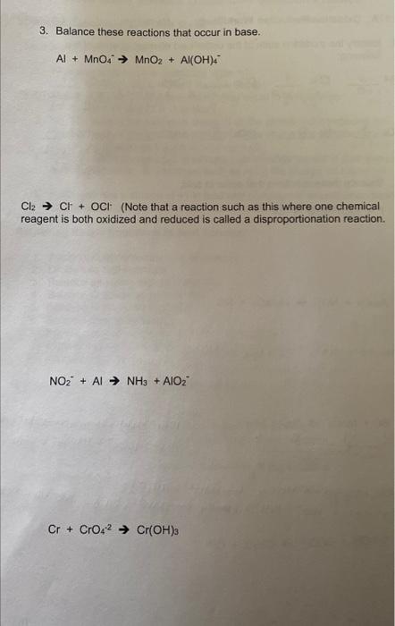 Solved 3. Balance these reactions that occur in base. | Chegg.com