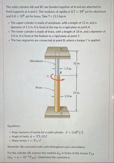 Solved The solid cylinders AB ﻿and BC ﻿are bonded together | Chegg.com