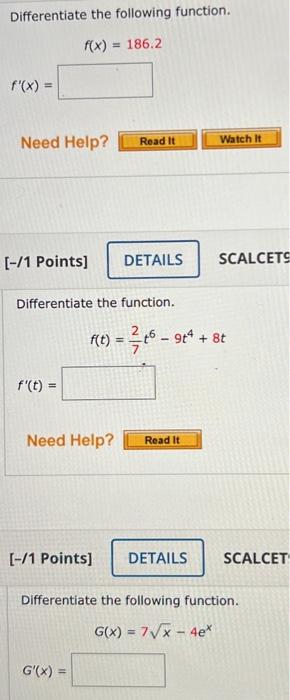 Solved Differentiate the following function. f(x)=186.2 | Chegg.com