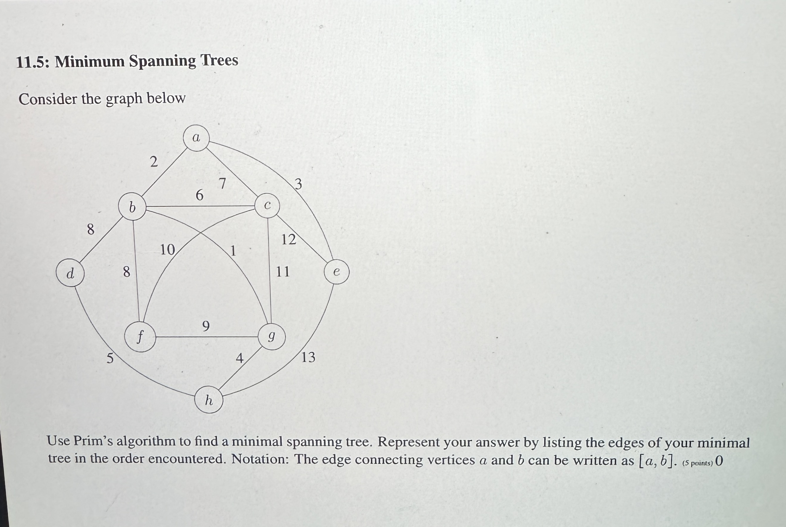 Solved 11.5: Minimum Spanning TreesConsider the graph | Chegg.com