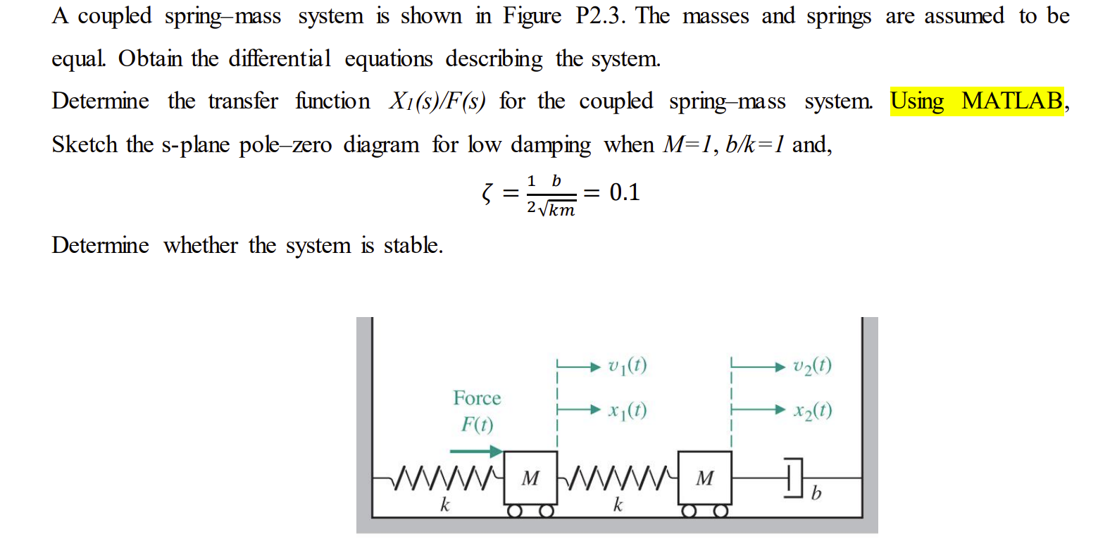 Solved A coupled spring-mass system is ﻿shown in ﻿Figure | Chegg.com