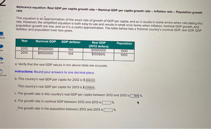 Solved Reference equation: Real GDP per capita growth rate - | Chegg.com