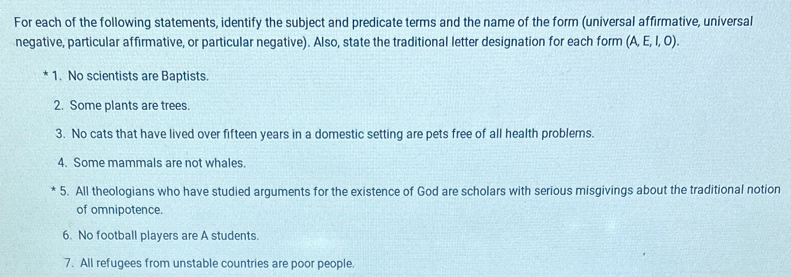 Solved For each of the following statements, identify the | Chegg.com