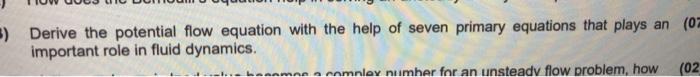 Solved ) Derive the potential flow equation with the help of | Chegg.com