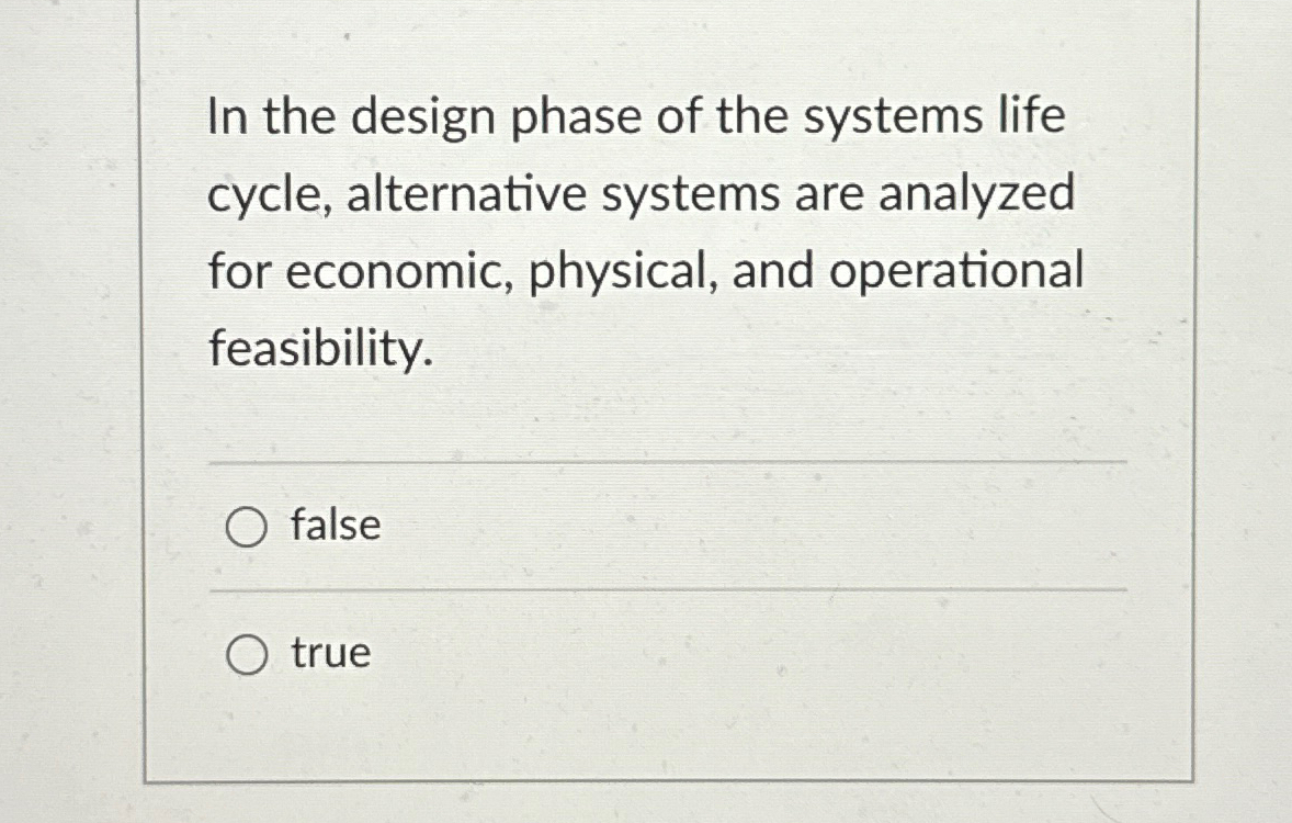 Solved In the design phase of the systems life cycle, | Chegg.com