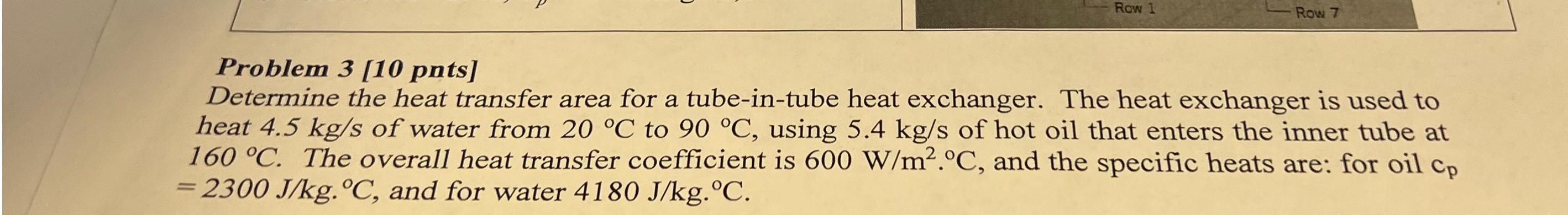 Solved Problem 3 [10 ﻿pnts]Determine the heat transfer area | Chegg.com