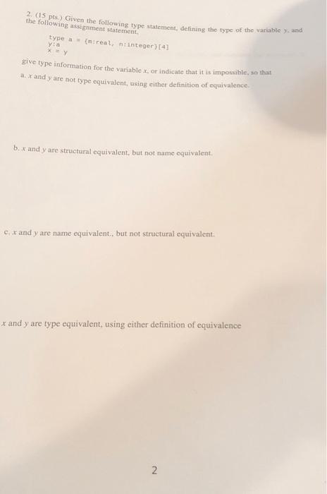 Solved The Top Given the following type statement, defining | Chegg.com