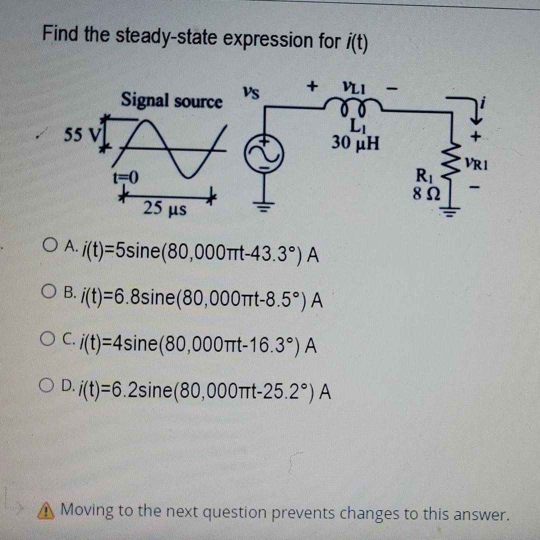 Solved Find the steady-state expression for i(t) + Vs Signal | Chegg.com