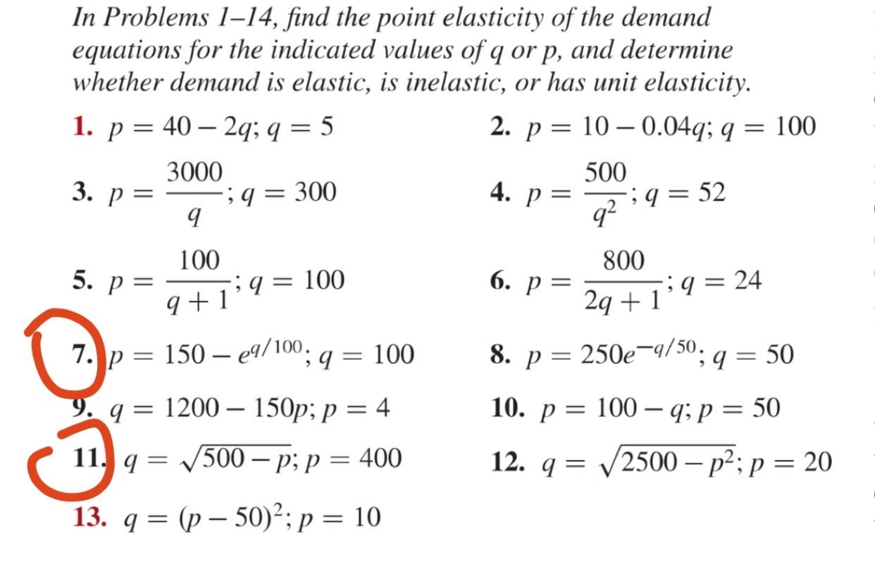 Solved In Problems 1-14, ﻿find the point elasticity of the | Chegg.com