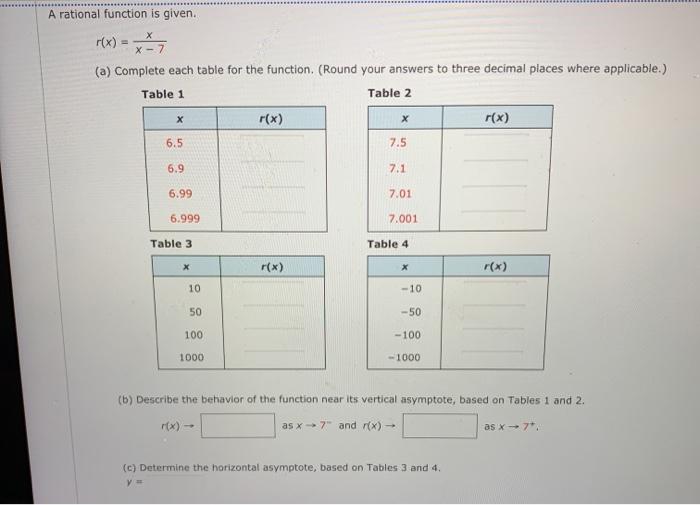 Solved A rational function is given. r(x) = x x 7 (a) | Chegg.com