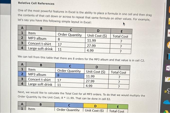 Relative Cell References One of the most powerful | Chegg.com
