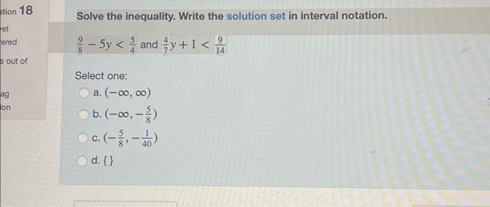 Solved Solve the inequality. Write the solution set in | Chegg.com