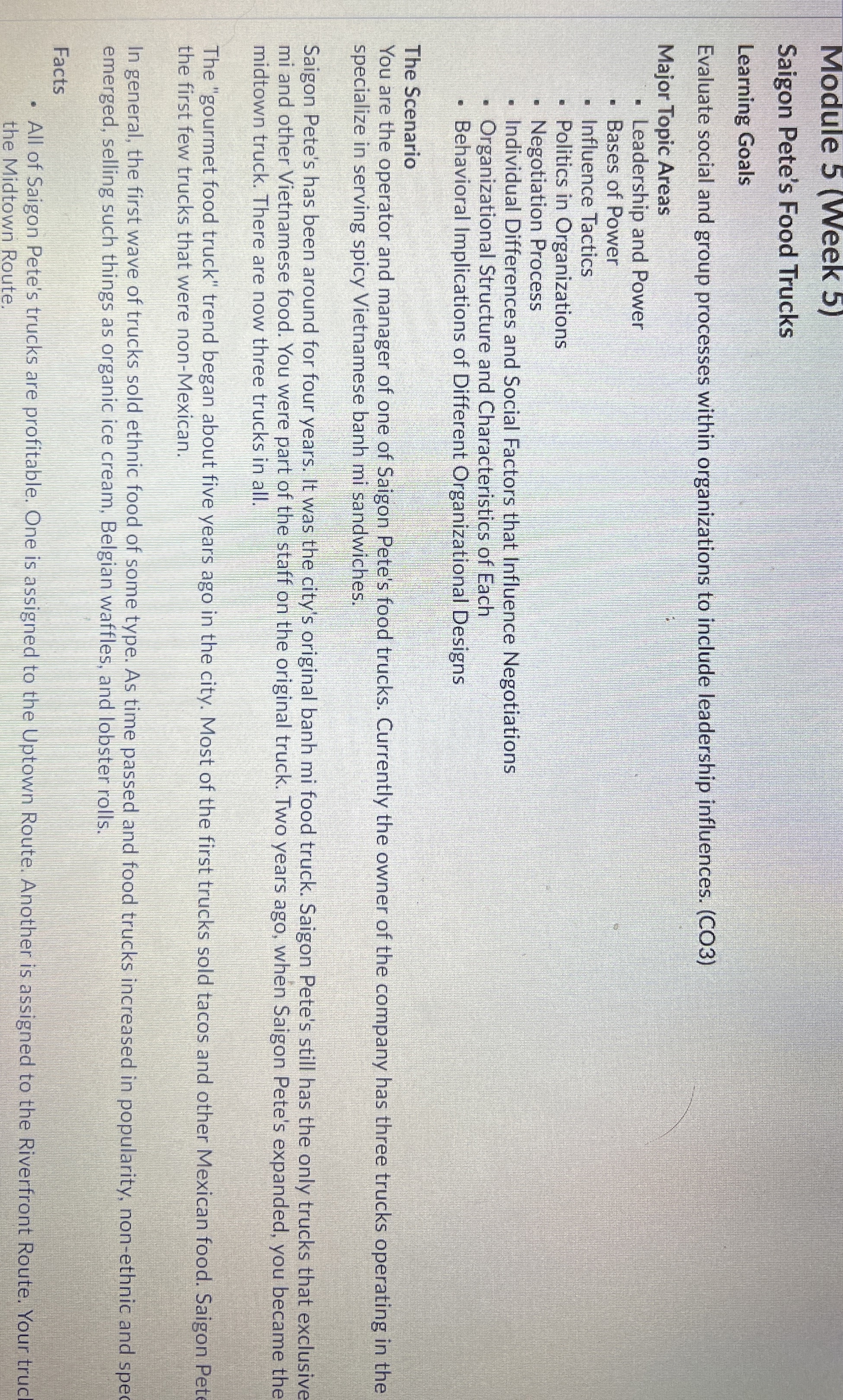 Solved Module 5 (Week 5)Saigon Pete's Food TrucksLearning | Chegg.com