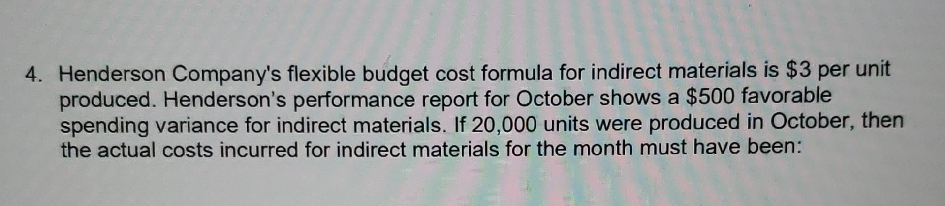 Solved Henderson Company's flexible budget cost formula for | Chegg.com