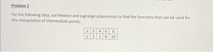Solved For the following data, use Newton and Lagrange | Chegg.com