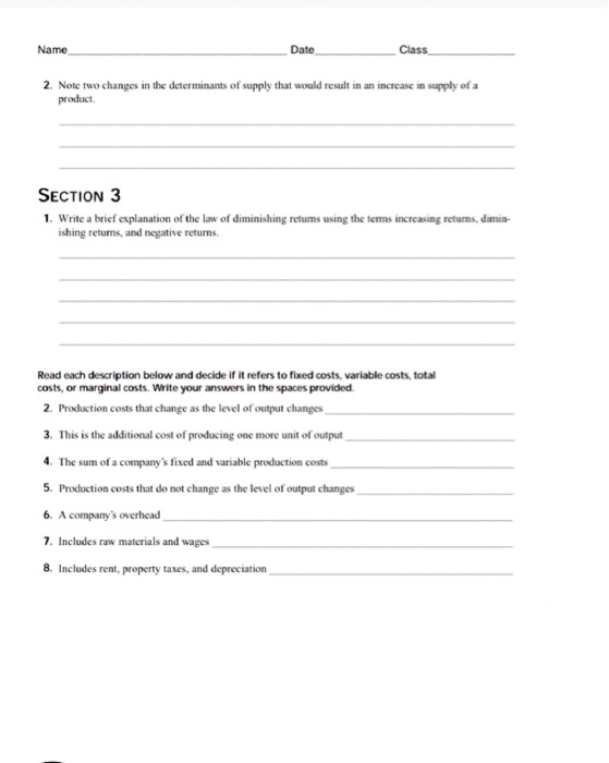 Solved Date Name Class CHAPTER 4 SUPPLY RETEACHING ACTIVITY | Chegg.com