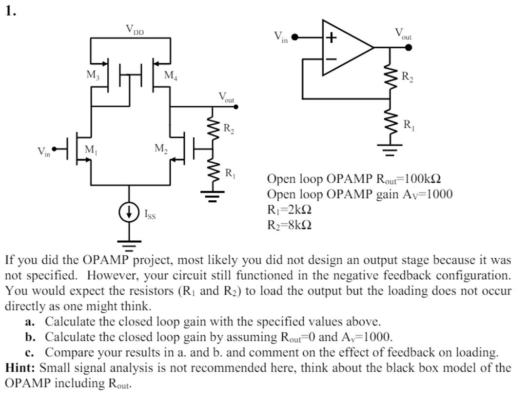 Solved CMOS circuitOpen loop OPAMP Rout =100kΩOpen loop | Chegg.com