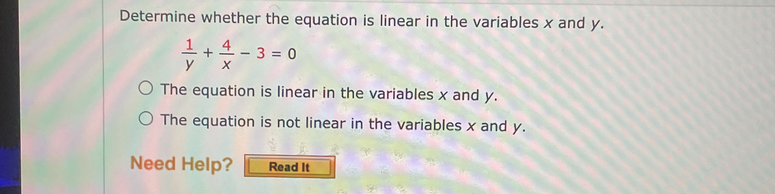 Determine whether the equation is linear in the | Chegg.com