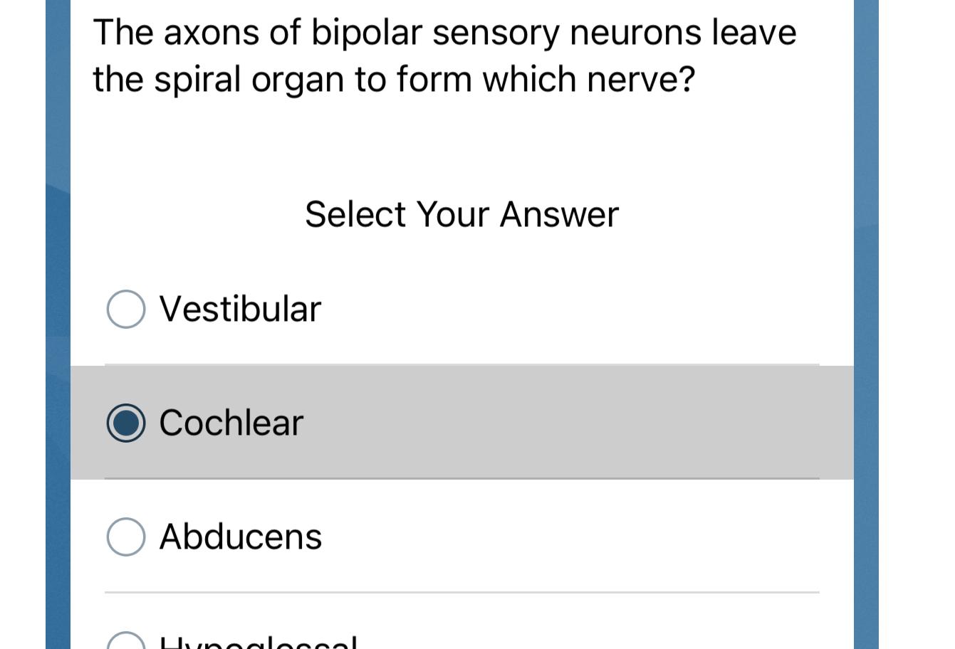 Solved The axons of bipolar sensory neurons leave the spiral | Chegg.com