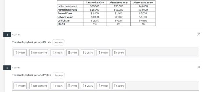 The simple payback period of X tra is 4 pointa The | Chegg.com