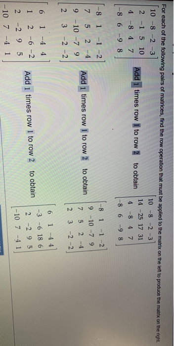 Solved For each of the following pairs of matrices, find the | Chegg.com