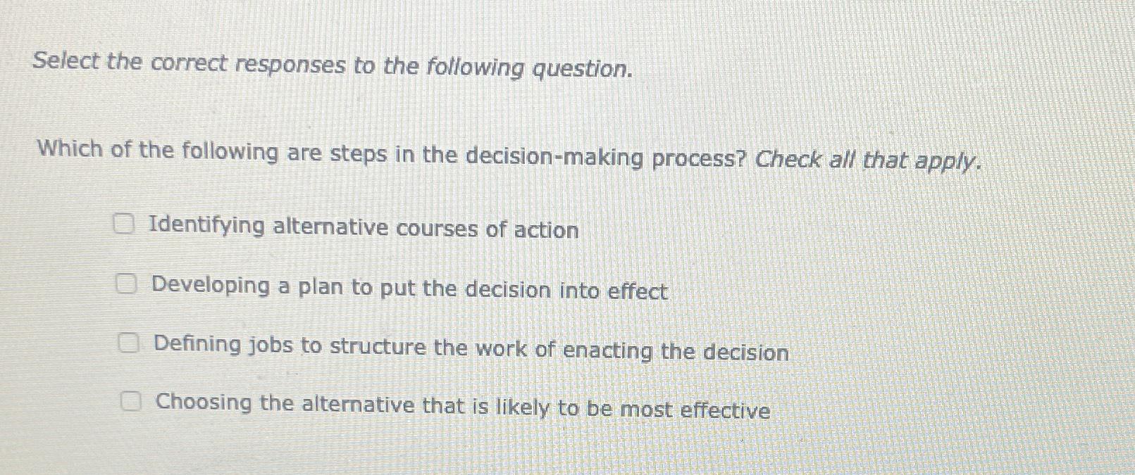 Solved Select the correct responses to the following | Chegg.com