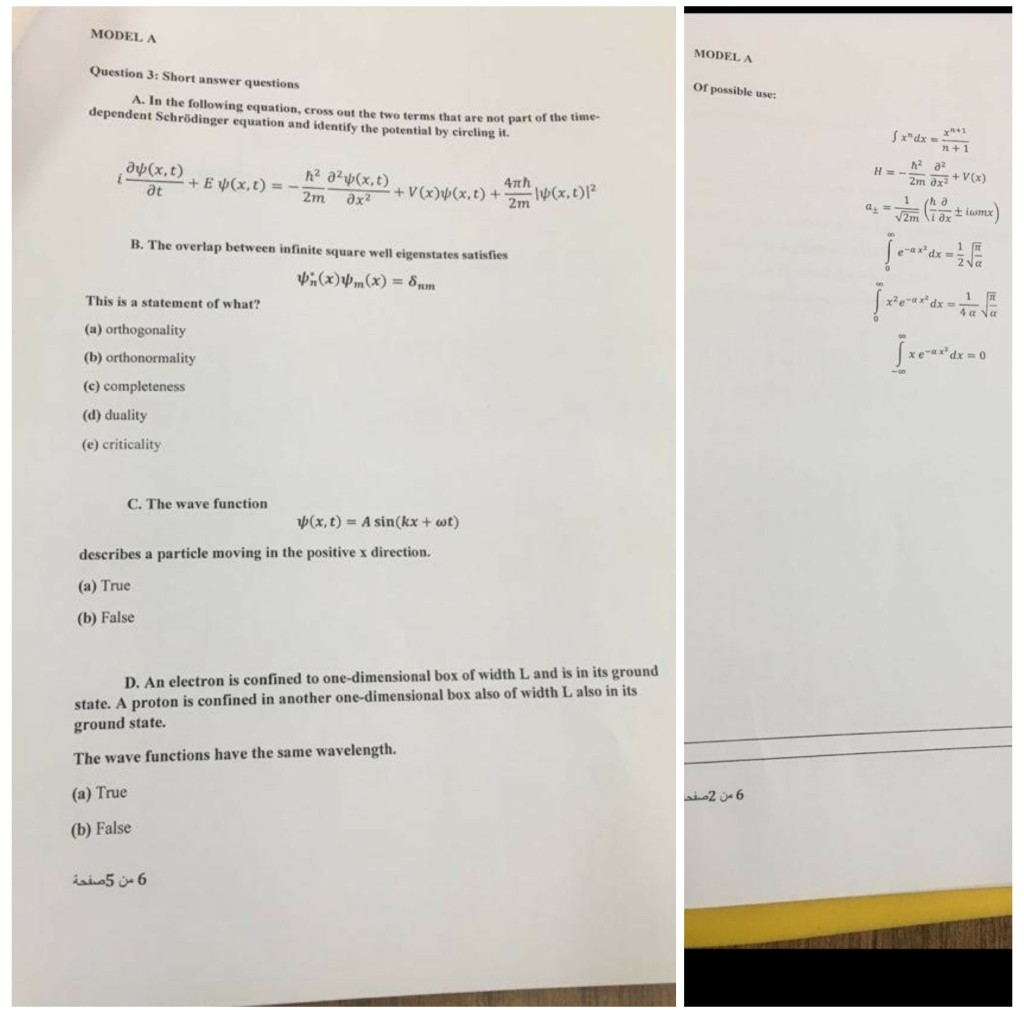Solved MODEL A MODEL A Question 3: Short answer questions A. | Chegg.com