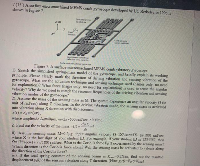 7.(15) A surface-micromachined MEMS comb gyroscope | Chegg.com
