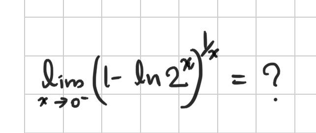 Solved limx→0−(1−ln2x)1/x=? | Chegg.com