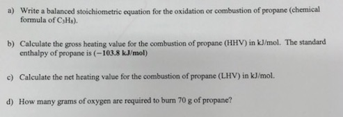 Solved a) Write a balanced stoichiometric equation for the | Chegg.com