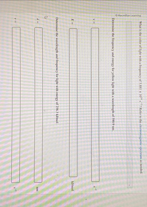Solved Determine the frequency and energy for light with a | Chegg.com